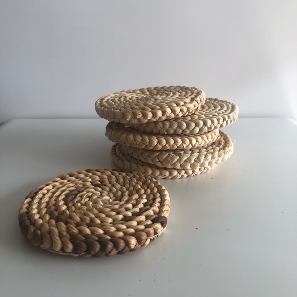 Dining | Set Of 6 Handmade Rattan Hot Drinks Coasters Woven Wicker ...